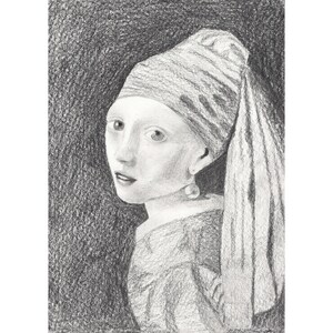 Graphite Drawing of the Girl With the Pearl Earring Incl. Passepartout ...