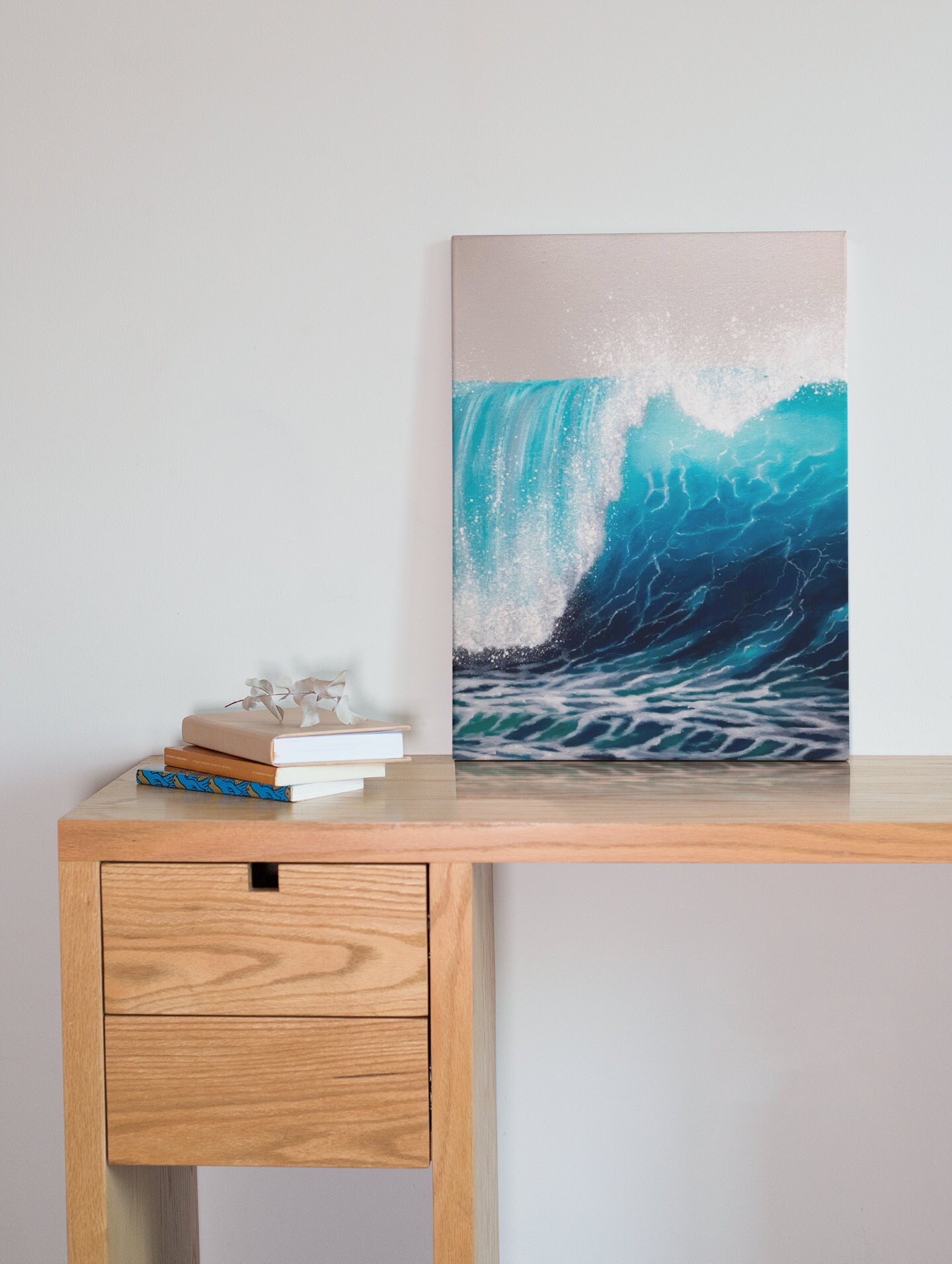 Original Hand Painted Wave Canvas Painting in Vibrant Blue Tones and ...