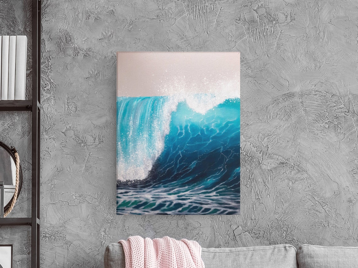 Original Hand Painted Wave Canvas Painting in Vibrant Blue Tones and ...