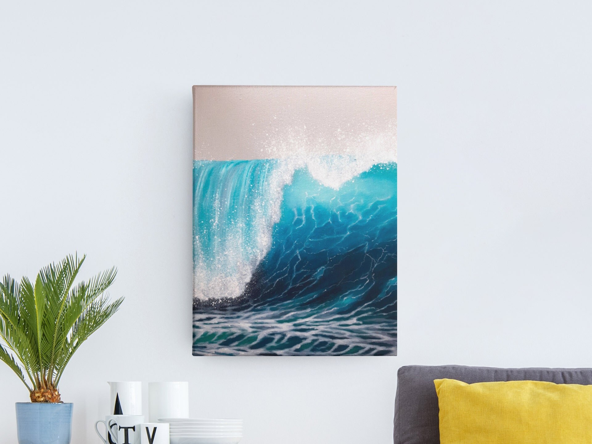 Original Hand Painted Wave Canvas Painting in Vibrant Blue Tones and ...