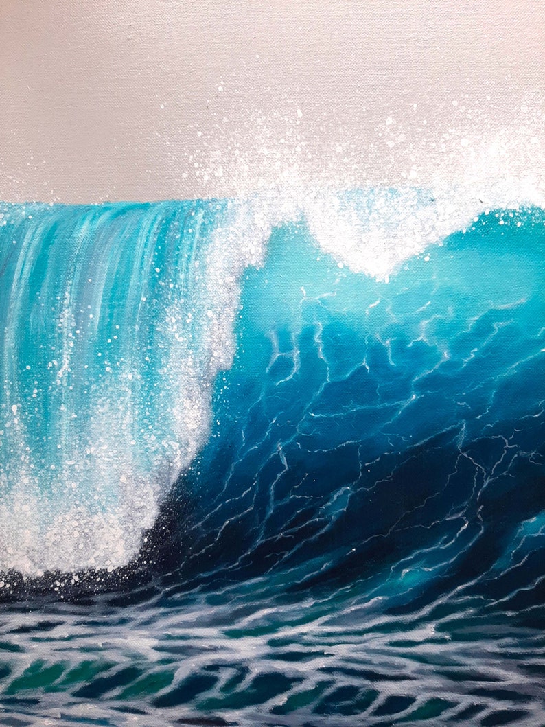 Original Hand Painted Wave Canvas Painting in Vibrant Blue Tones and ...