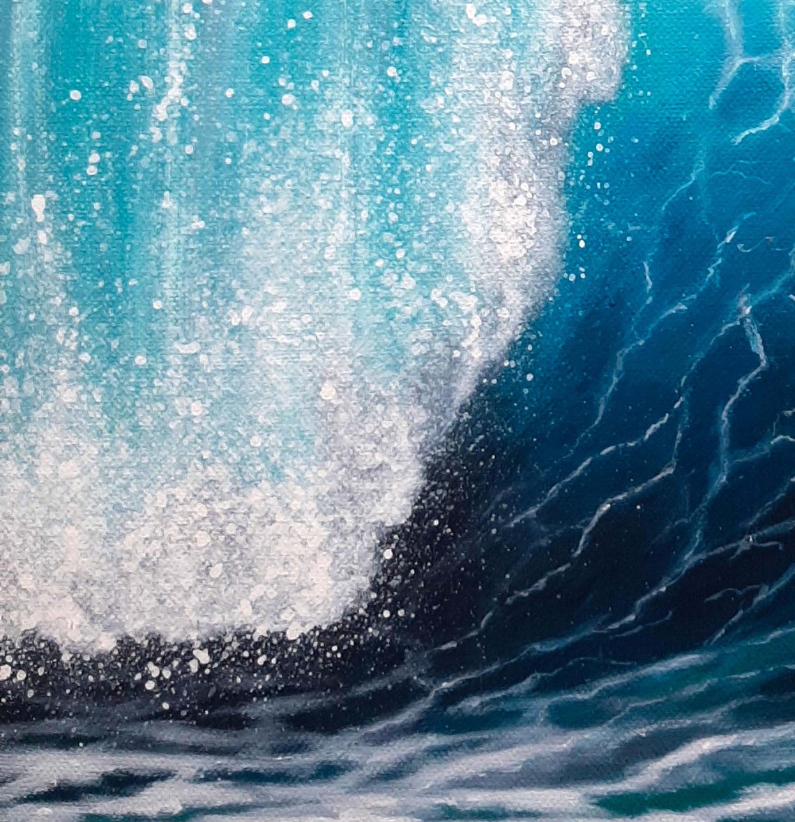 Original Hand Painted Wave Canvas Painting in Vibrant Blue Tones and ...