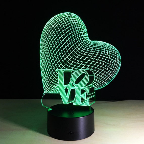 3D Lamp Love Heart Led Acrylic3d Table Night Light Acrylic - Etsy UK