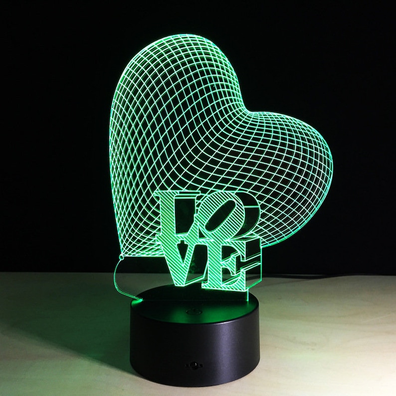 3D Lamp Love Heart Led Acrylic,3d Table Night Light Acrylic Illusion ...