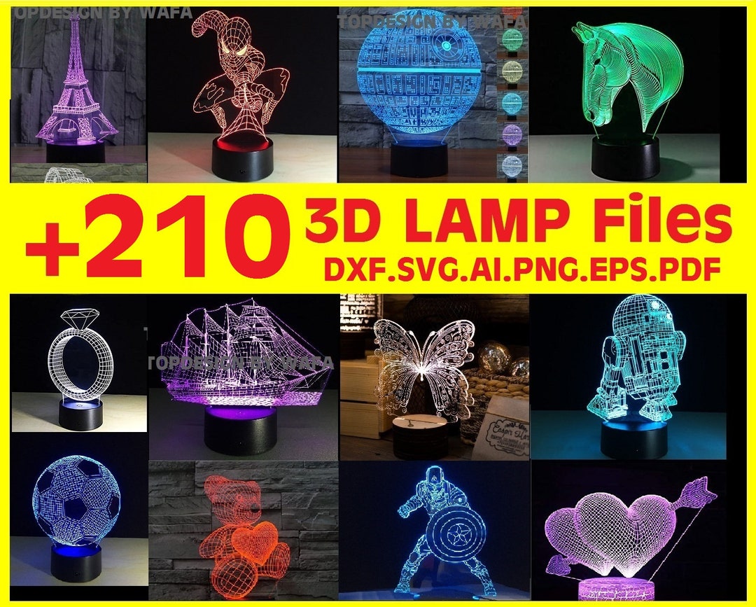 Over 210 3d Vector Illusion Acrylic Lamp Light File LED Cut Laser CNC ...