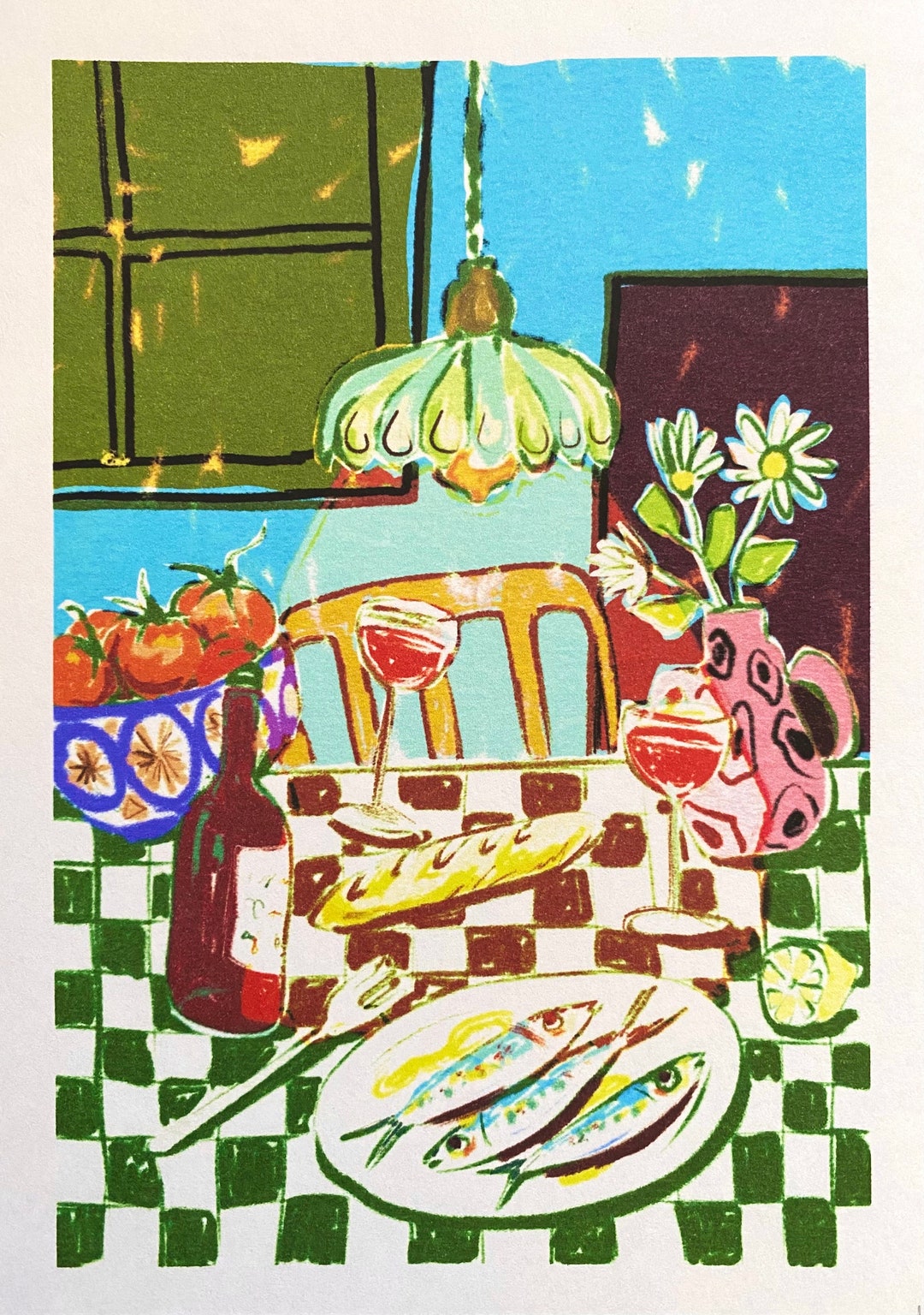 Late Night Dinner Table Art Print - Kitchen Wall Decor for Foodies - Etsy