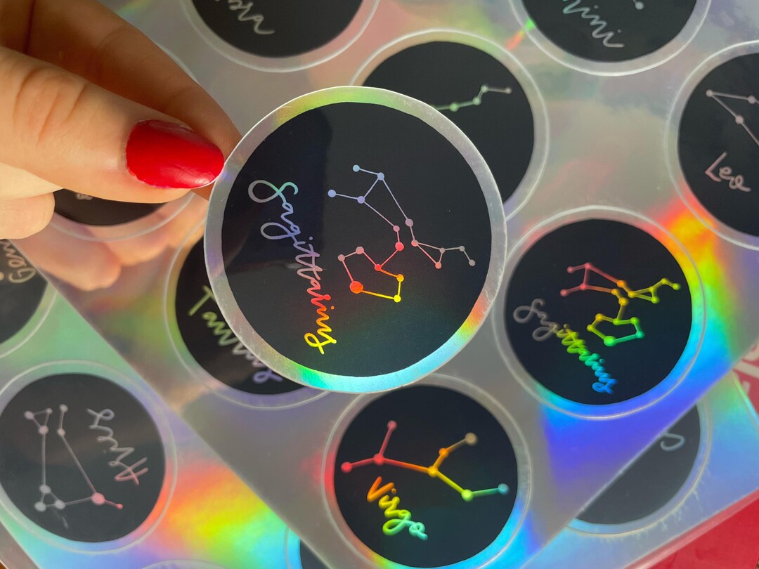 Zodiac Star Sign Sticker Sun Sign Moon Sign Astrology Holographic Vinyl ...
