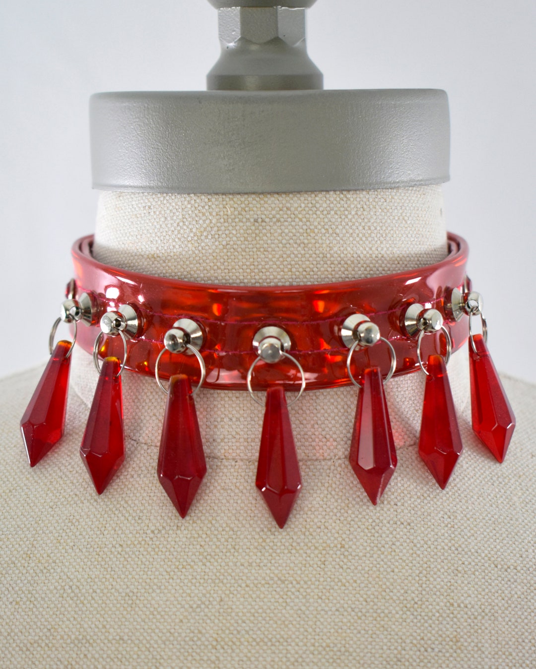 Charm Red Holographic Faux Leather Collar With Glass - Etsy