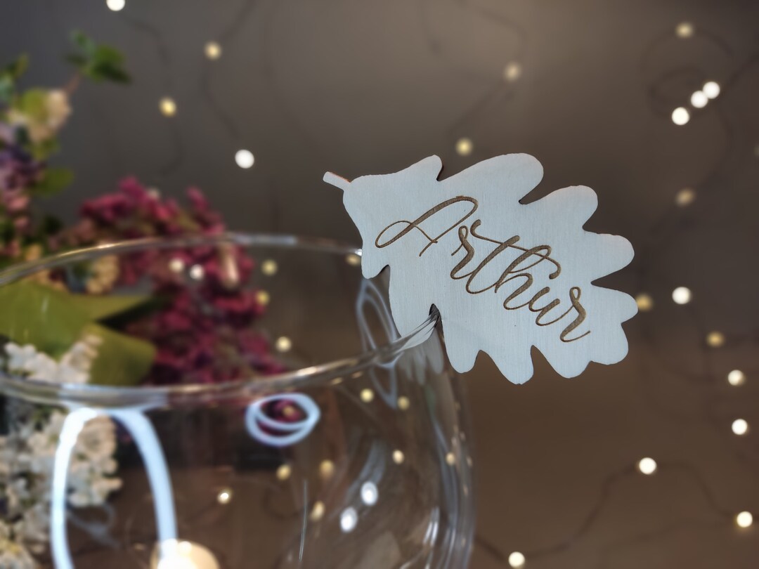 Personalized Wooden Name Cards for Glass - Oak Tree - Laser Cut and ...