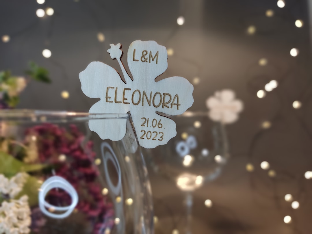 Personalized Wooden Name Cards for Glass - Flower - Laser Cut and ...