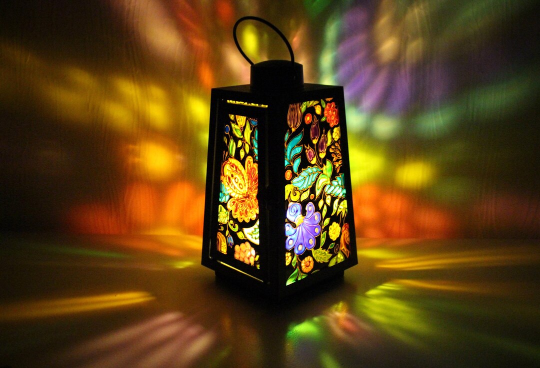 Hand-painted Battery Operated Led Lantern With Folk Design, Colourful ...