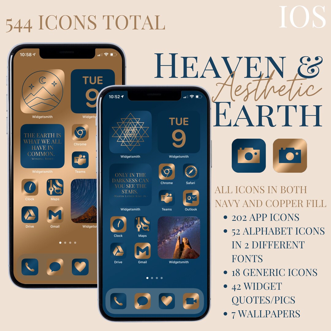 Navy & Copper iPhone App Icons, Widgets, Wallpapers (digital Download ...