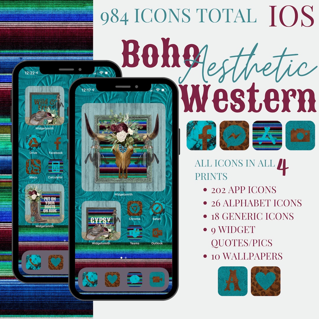 Boho Western Ios App Icons: 984 Icons, 10 Wallpapers (digital Download ...