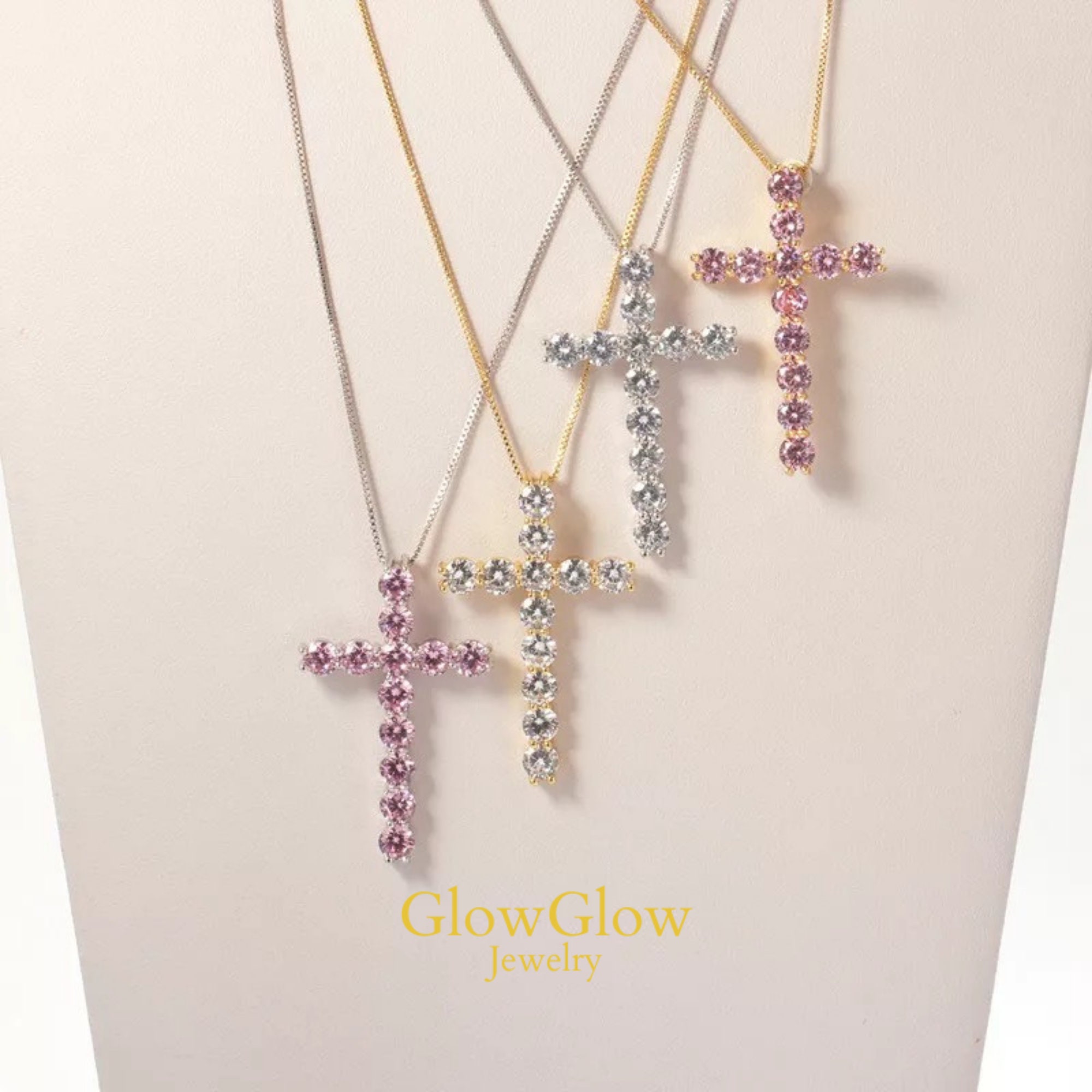 Crystal Cross Necklace, 14k Gold Cross Necklace, Swarovski Cross ...