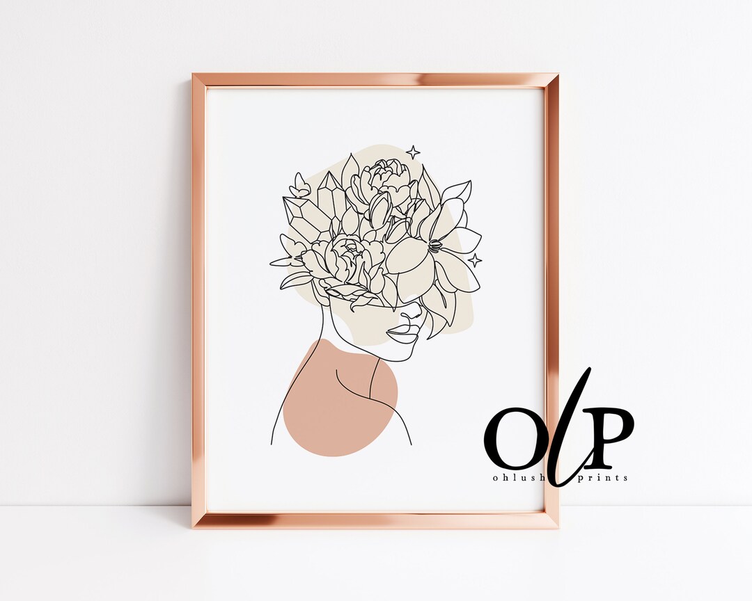 Feminine Line Art, Floral Woman Line Art, Minimal Line Drawing Bedroom ...