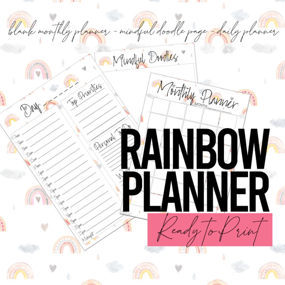 Rainbow Planner, Cute Planner, Downloadable Planner, Ready to Print ...