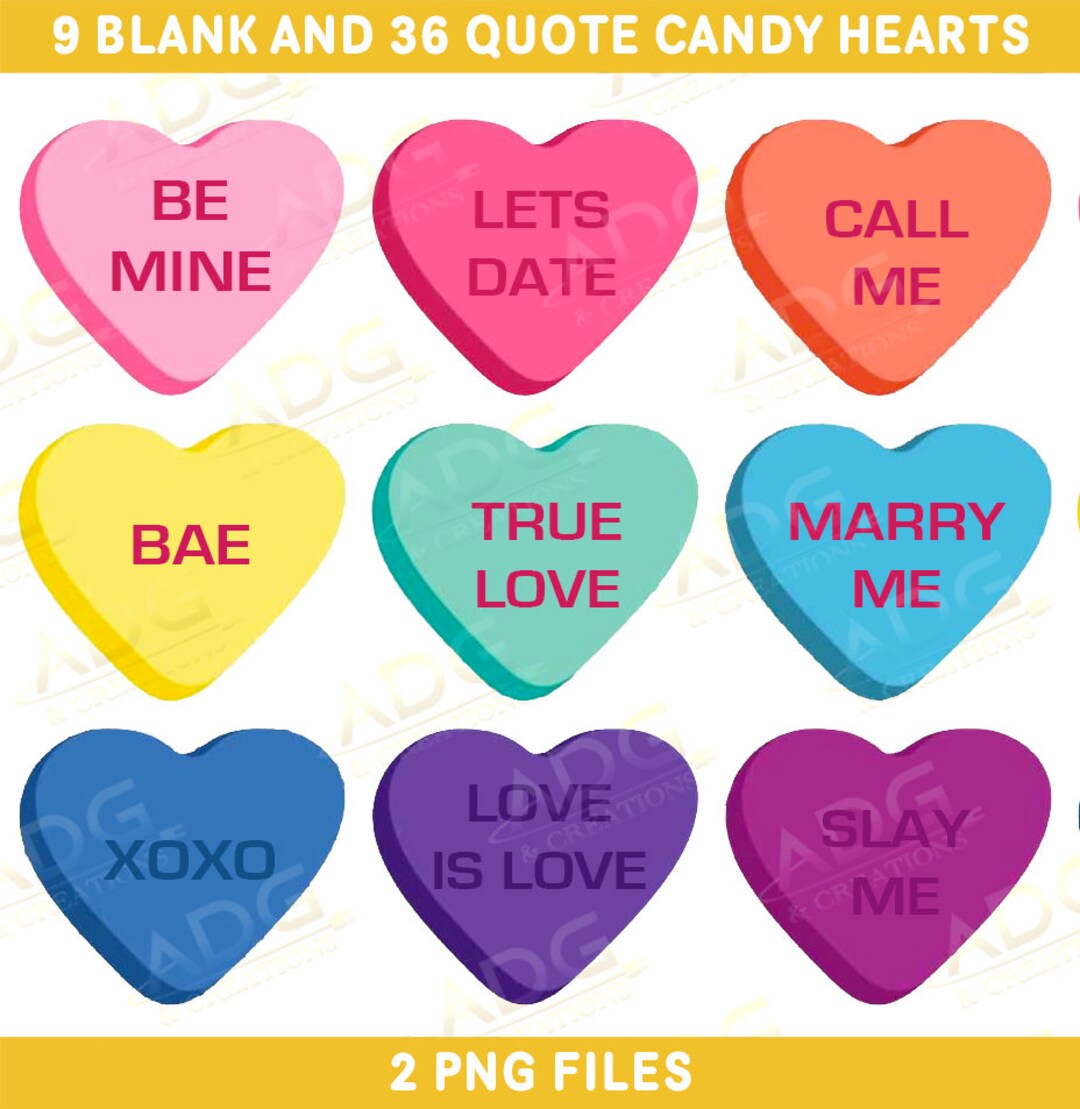 36 Conversation Hearts Clip Art Print to Cut File Instant Digital PNG ...