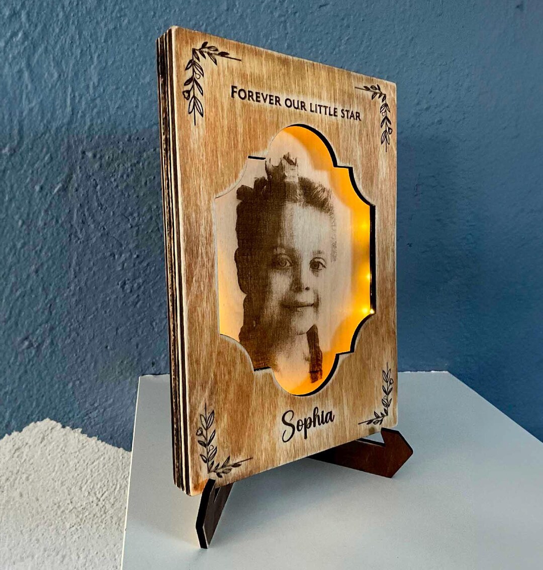Custom Engraved LED Wooden Photo Frame – Personalized Memorial Picture ...