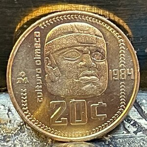 Olmec Colossal Head & Eagle With Snake 20 Centavos Mexico Authentic ...