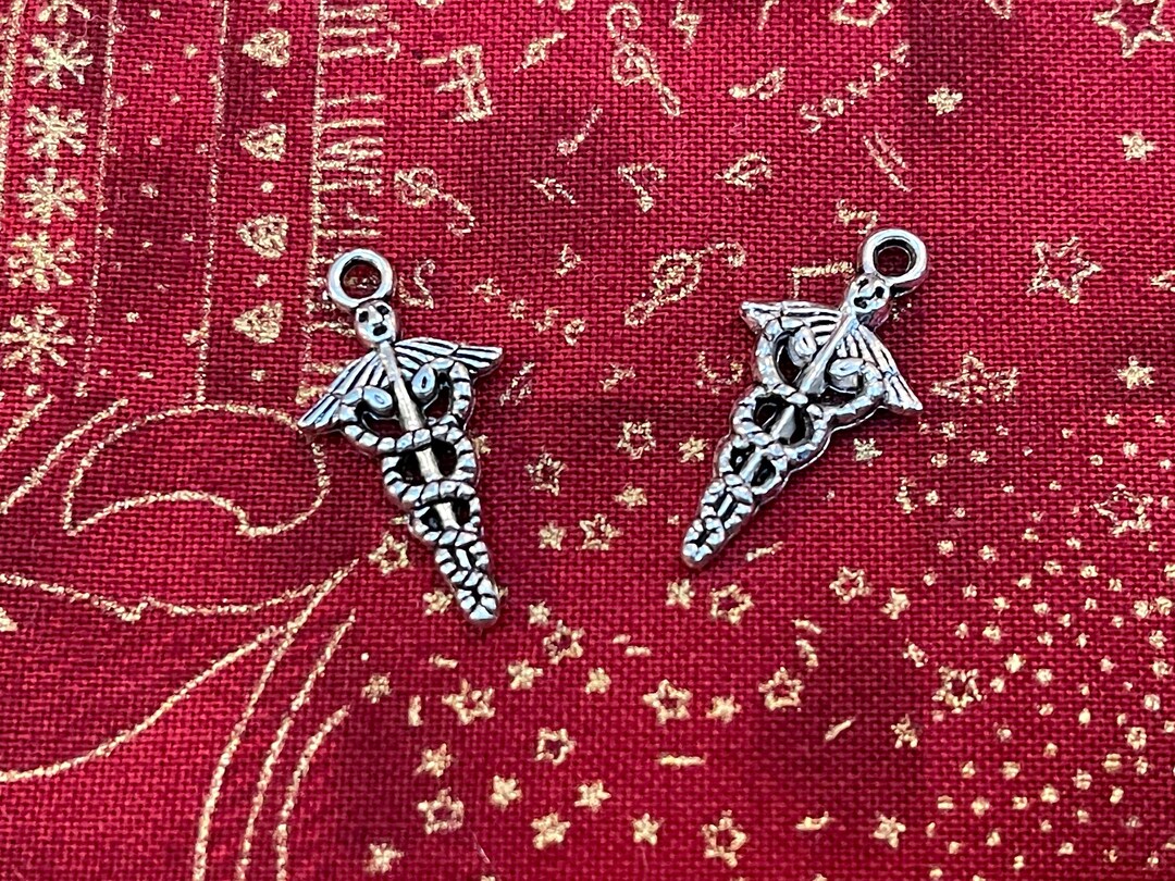 Caduceus Charms: Antique Silver Medical Pendant Drops (lot of 4) - Etsy UK