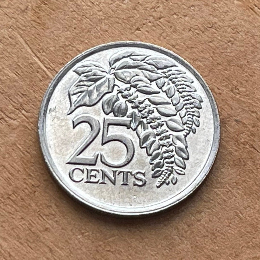 Trinidad & Tobago 25 Cents Coin: Wild Poinsettia Chaconia for Jewelry ...