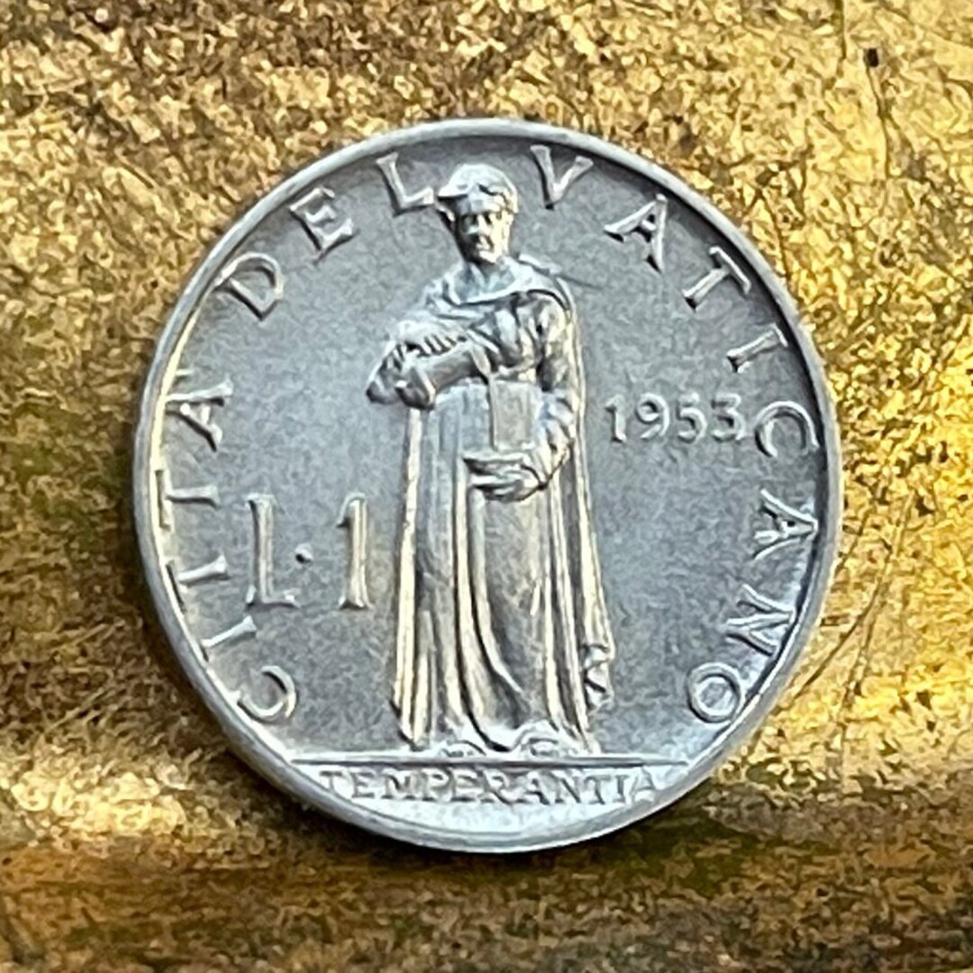 Vatican City 1 Lira Coin: Temperance Virtue, Pope Pius XII, 1951-1958 ...