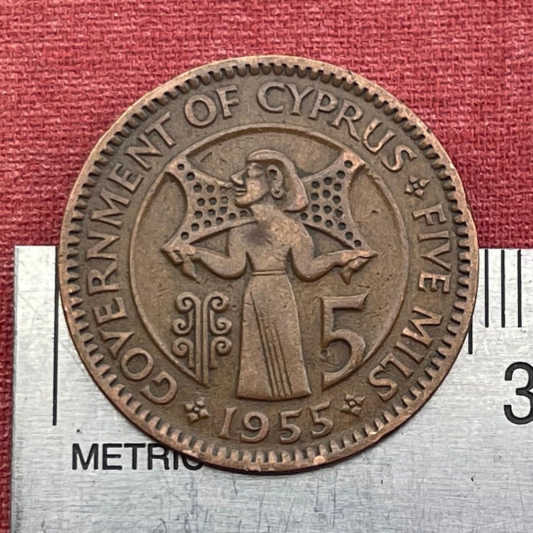 1955 Cyprus Coin: Bronze Age Man, Tudor Crown, 5 Mils - Etsy