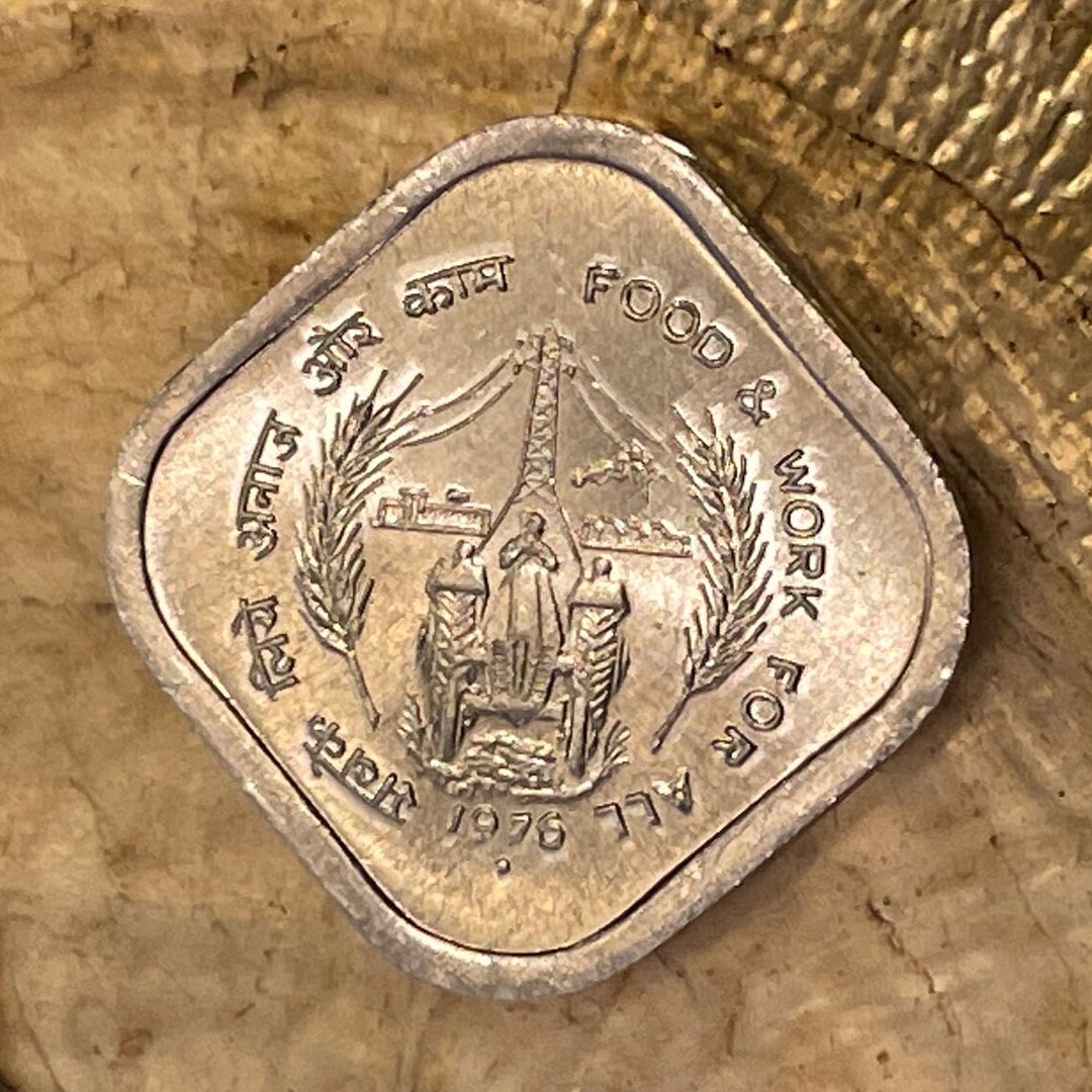 1976 India 5 Paise Coin: Tractor & Ashoka Lion, Square Aluminum - Etsy