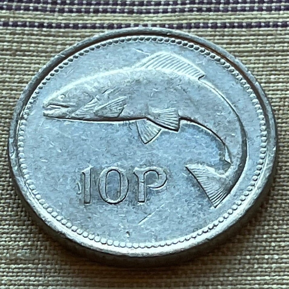Atlantic Salmon & Harp 10 Pence Ireland Authentic Coin Money for ...