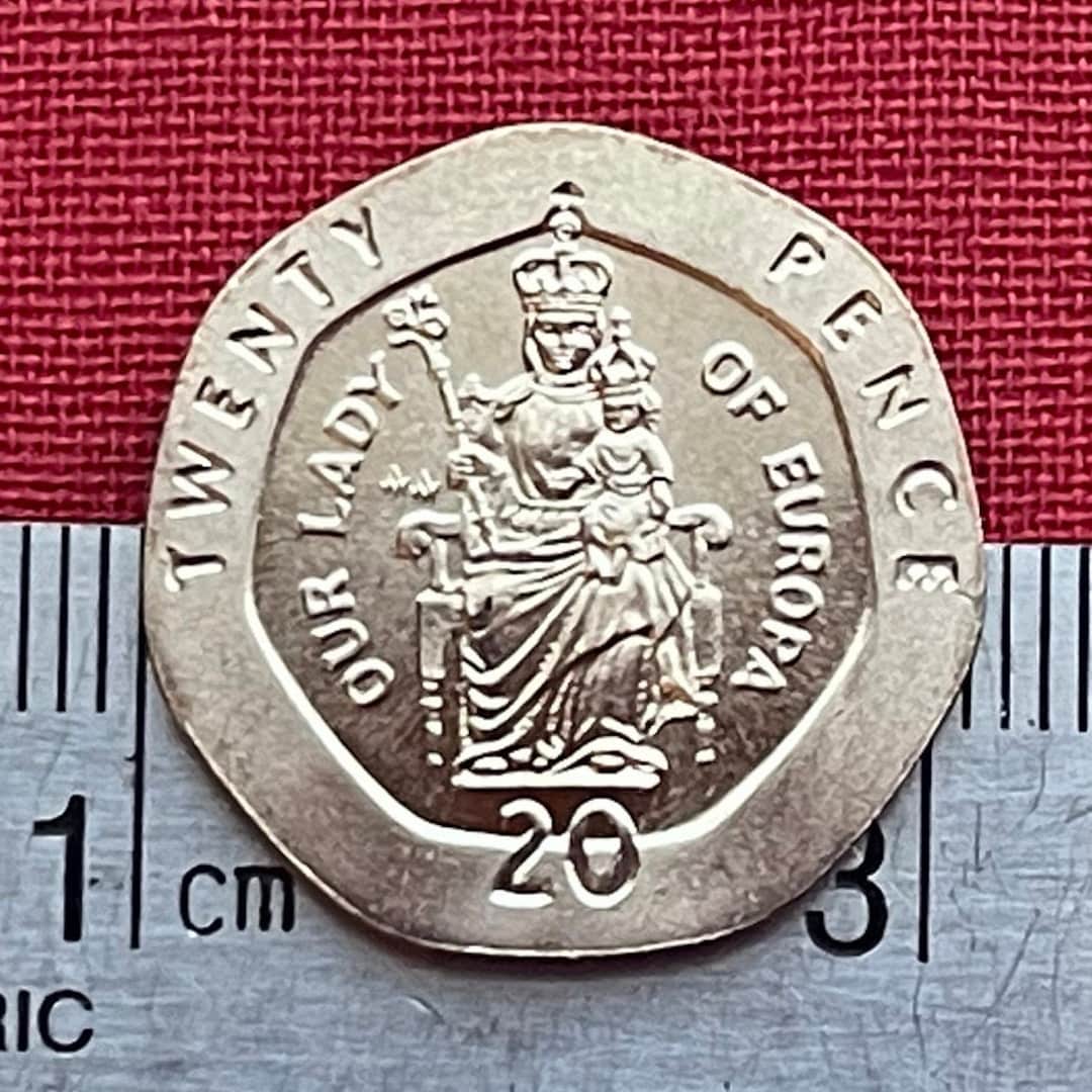 Our Lady of Europa Coin: Gibraltar 20 Pence Heptagonal Coin for Jewelry ...