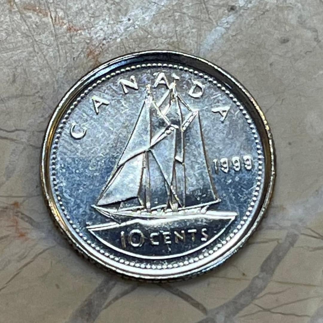 Bluenose Schooner & Queen Elizabeth Canada Ship 10 Cents Dime Authentic ...
