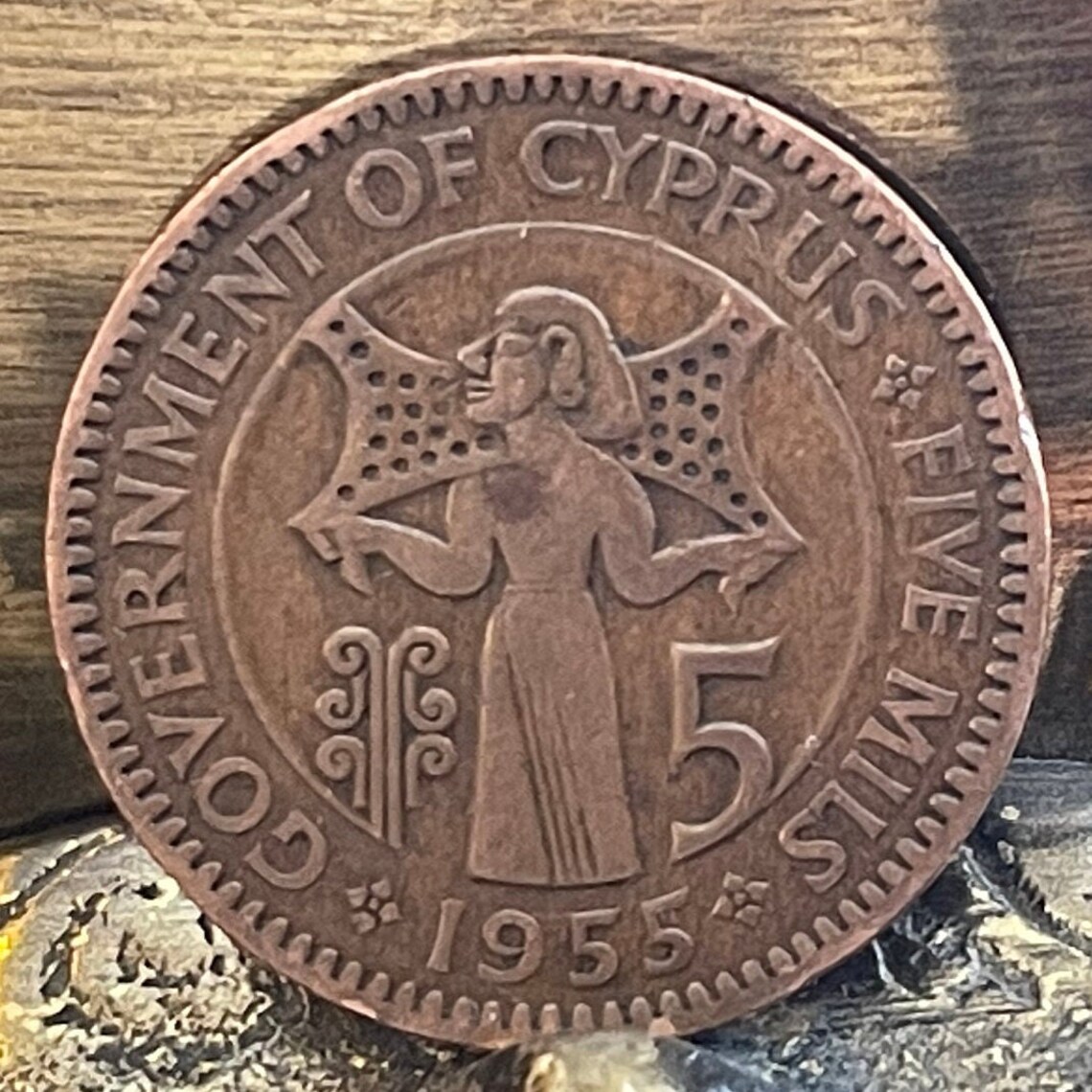 1955 Cyprus Coin: Bronze Age Man, Tudor Crown, 5 Mils - Etsy