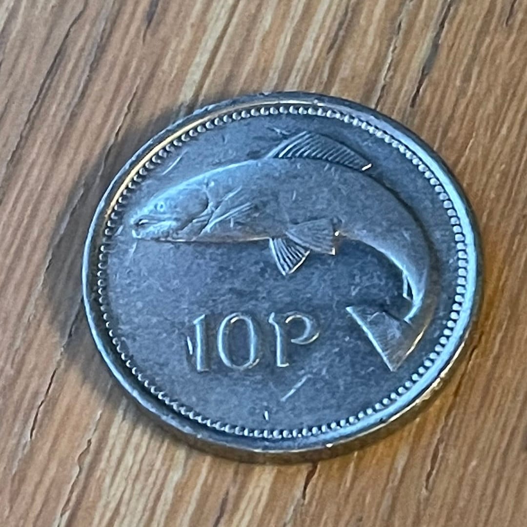 Atlantic Salmon & Harp 10 Pence Ireland Authentic Coin Money for ...