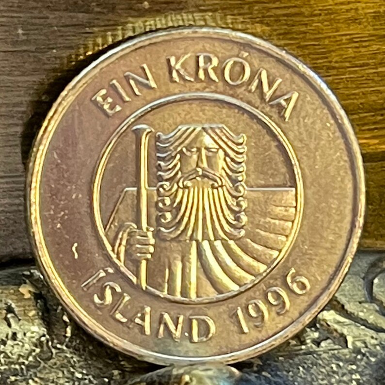 Iceland 1 Krona Coin: Cod Fish & Bergrisi Giant Charm - Etsy