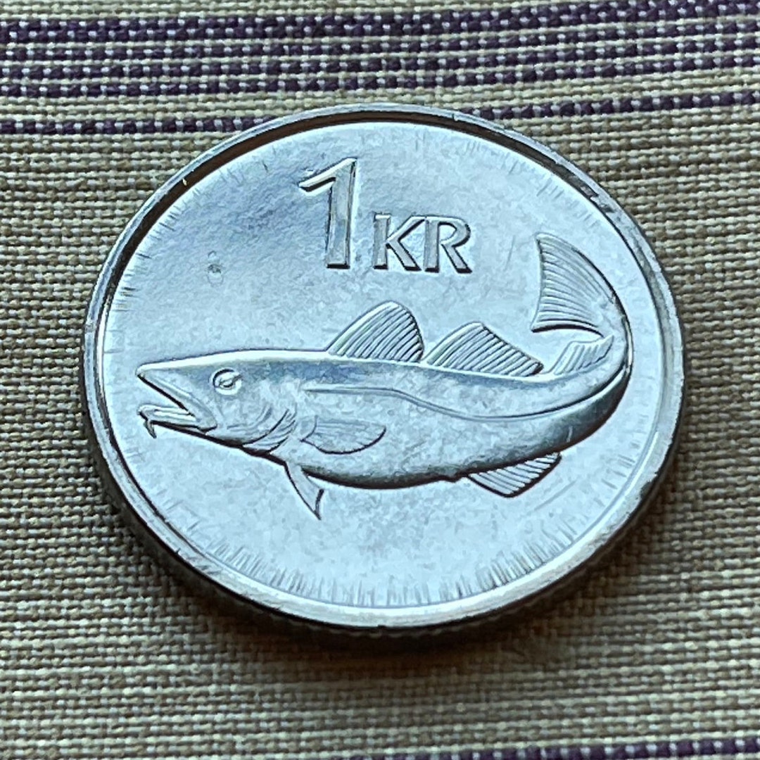 Iceland 1 Krona Coin: Cod Fish & Bergrisi Giant Charm - Etsy