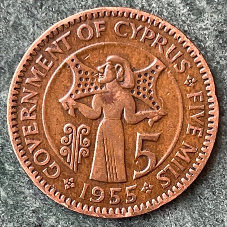 1955 Cyprus Coin: Bronze Age Man, Tudor Crown, 5 Mils - Etsy