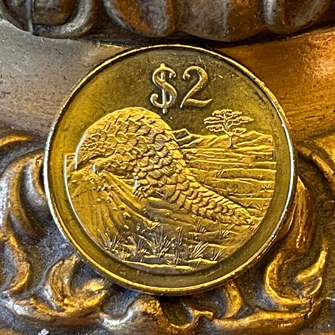 Pangolin 2 Dollars Zimbabwe Authentic Coin Money for Jewelry and Craft ...