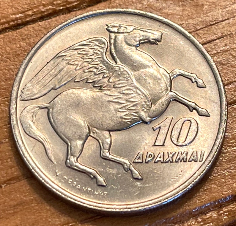 Phoenix & Pegasus Greek Coin Money Authentic 10 Drachmai for - Etsy
