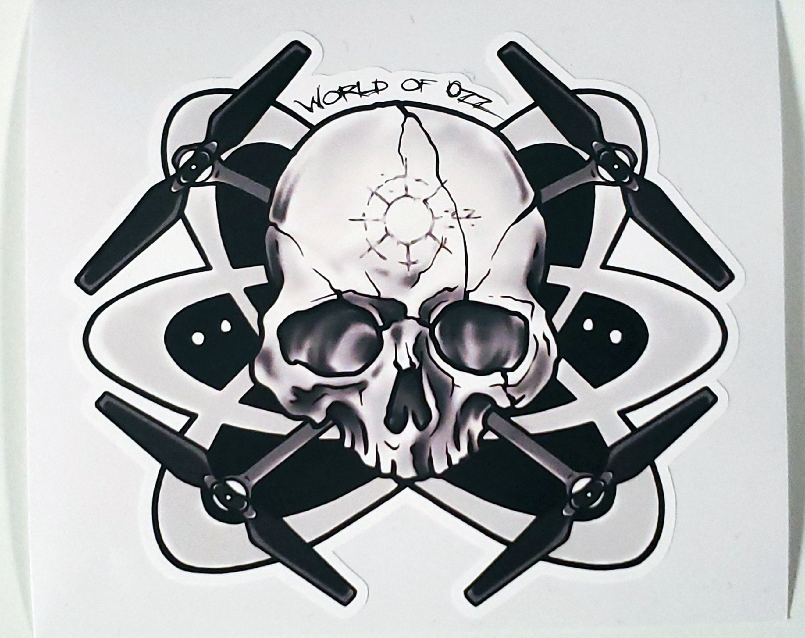 4" X 3.5" Drone Skull Atomic Sticker - Die Cut Water Proof Quad RC UAV ...