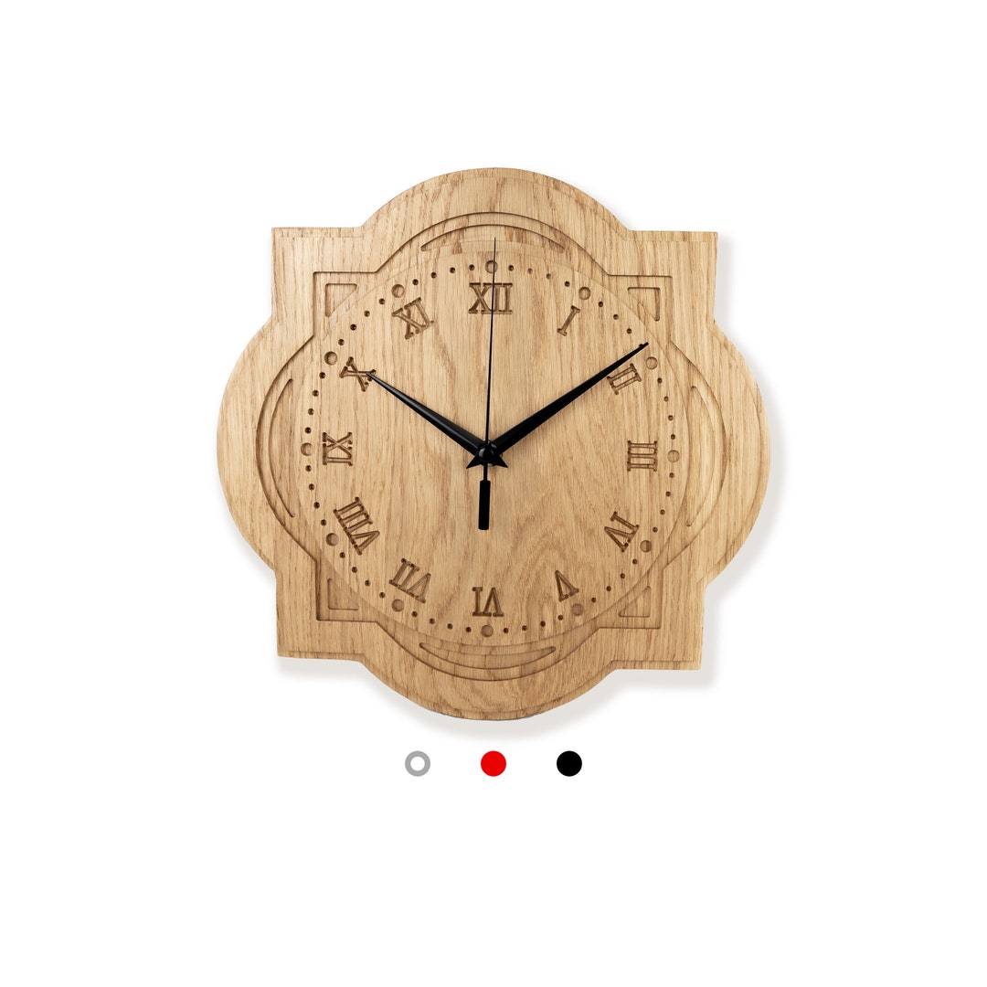 Oak Wood Wall Clock: Engraved Arabian Numerals, Farmhouse Style - Etsy