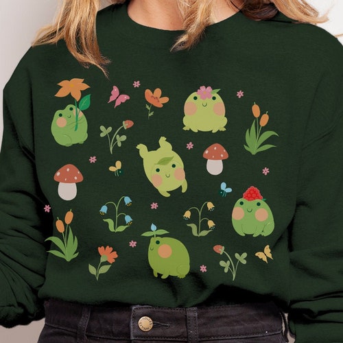 Cute Mushroom Frog Crewneck Sweatshirt Cottagecore Clothing - Etsy