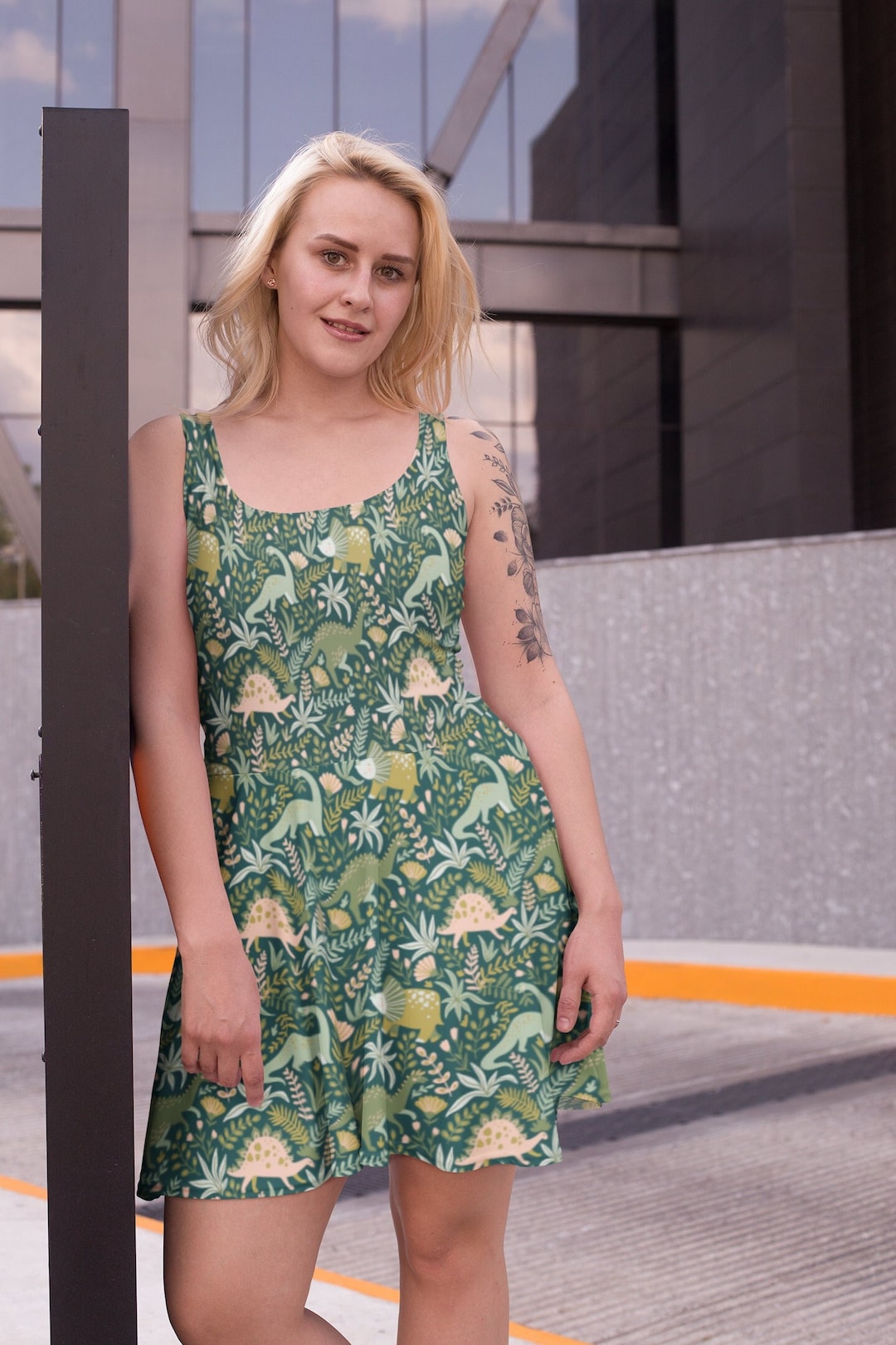 Boho Dinosaur Dress Skater Dress Dino Print Dress Stegosaurus ...