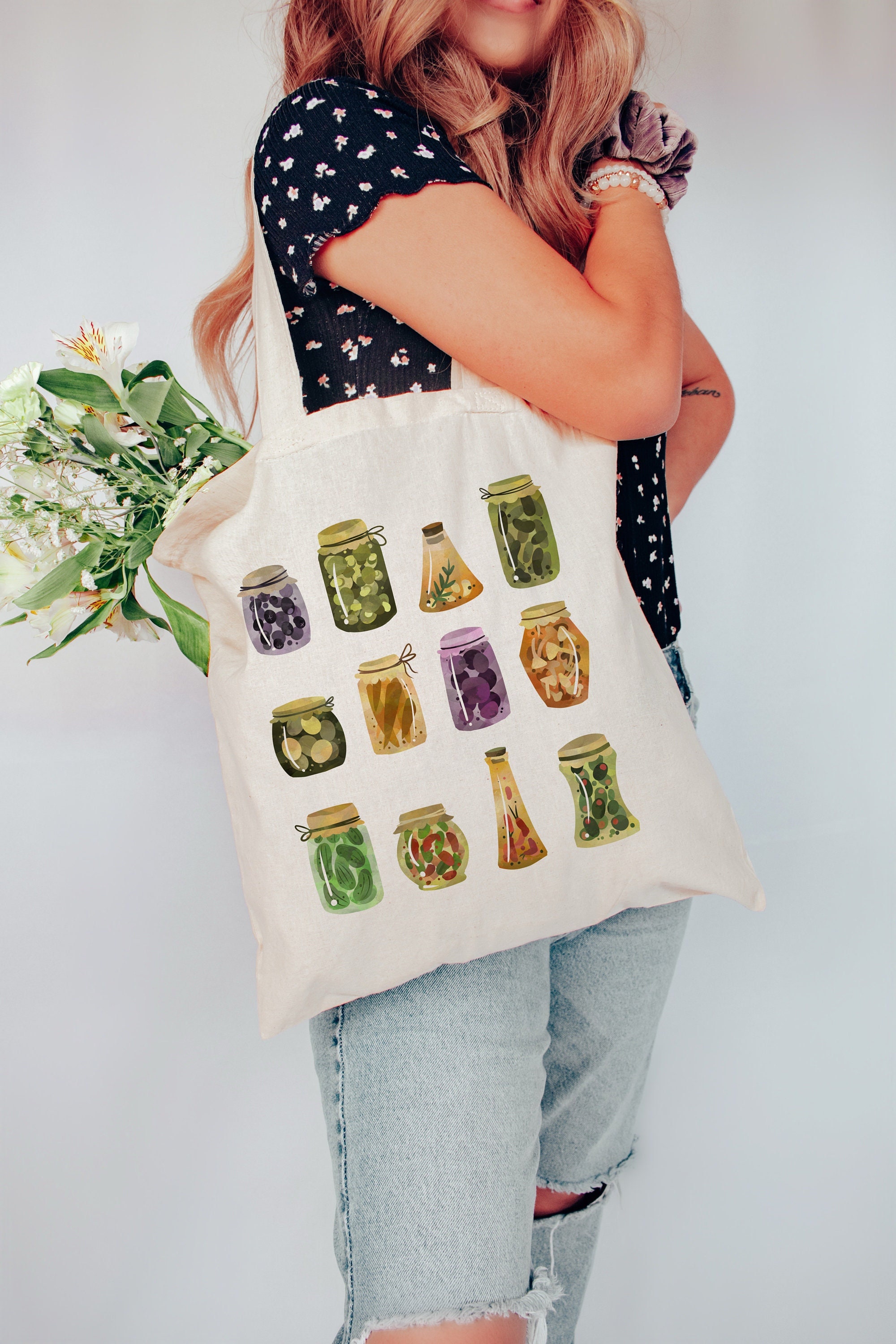 Pickle Tote Bag Pickle Jar Tote Bag Pickling Bag Cottagecore - Etsy