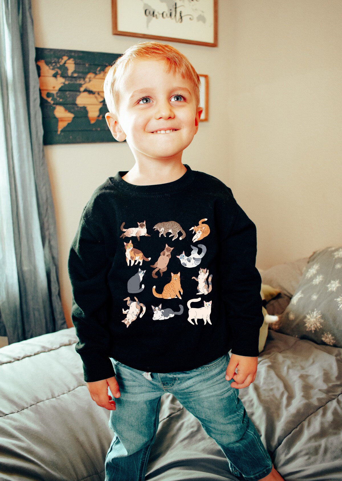 Toddler Cute Cat Sweatshirt Kids Kitties Sweater Kitty Crewneck Kitten ...