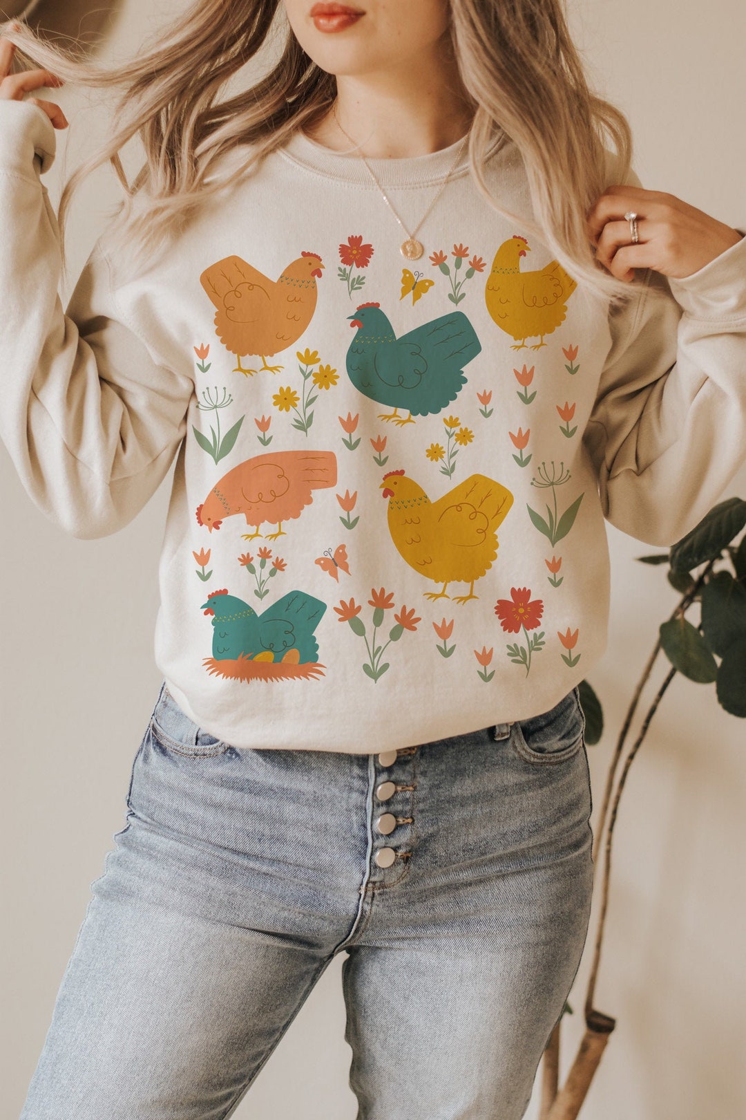 Chicken Sweatshirt Cottagecore Clothing Farm Crewneck Chicken Lover ...