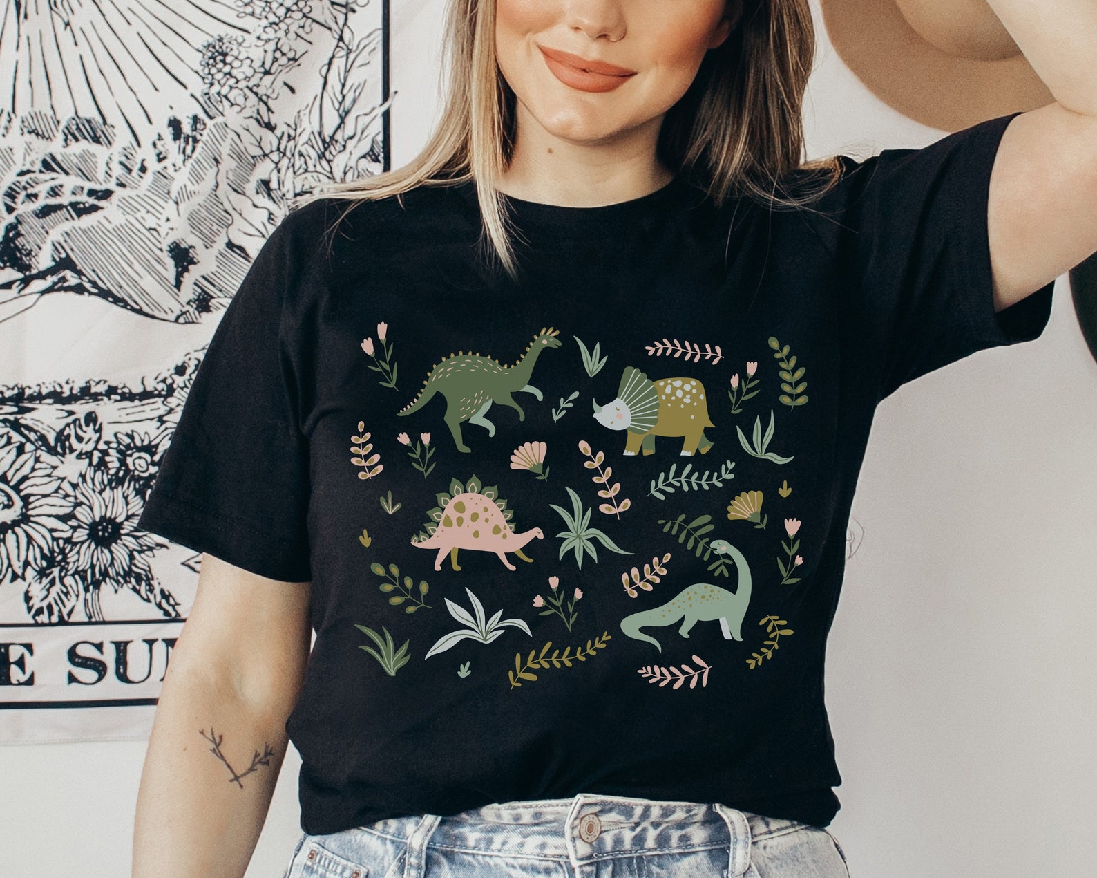Boho Dinosaurs Shirt Kidcore Aesthetic Clothes Dino Shirt Dinosaur Gift ...