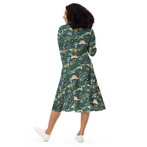 Long Sleeve Boho Dinosaur Midi Dress Dino Print Dress Stegosaurus ...