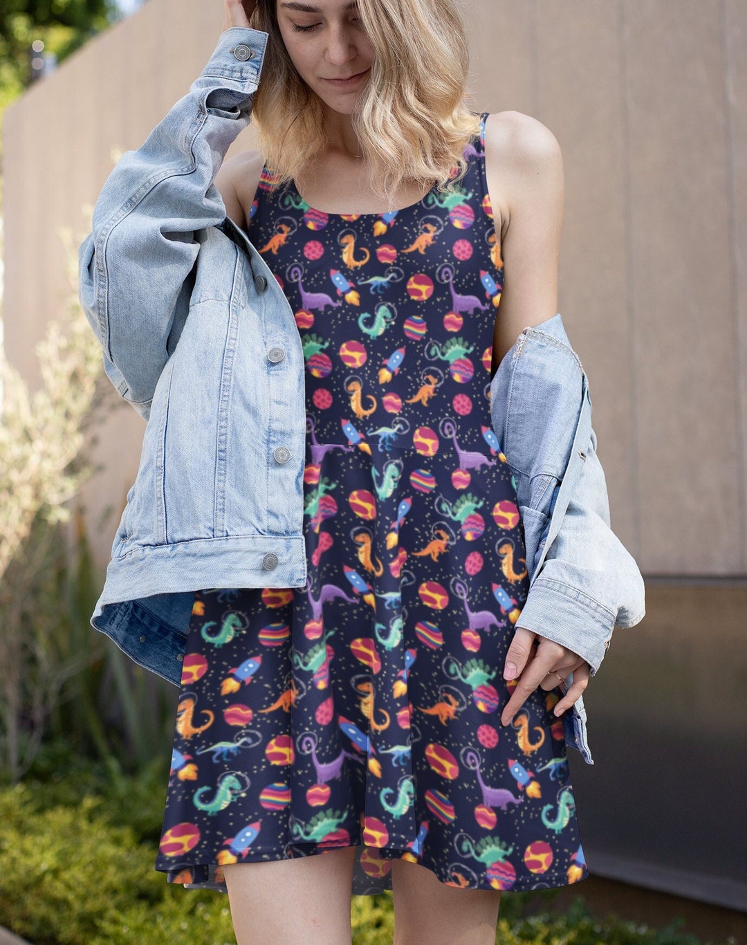 Space Dinosaur Dress Skater Dress Dinosaurs in Space Dress Dino Print ...
