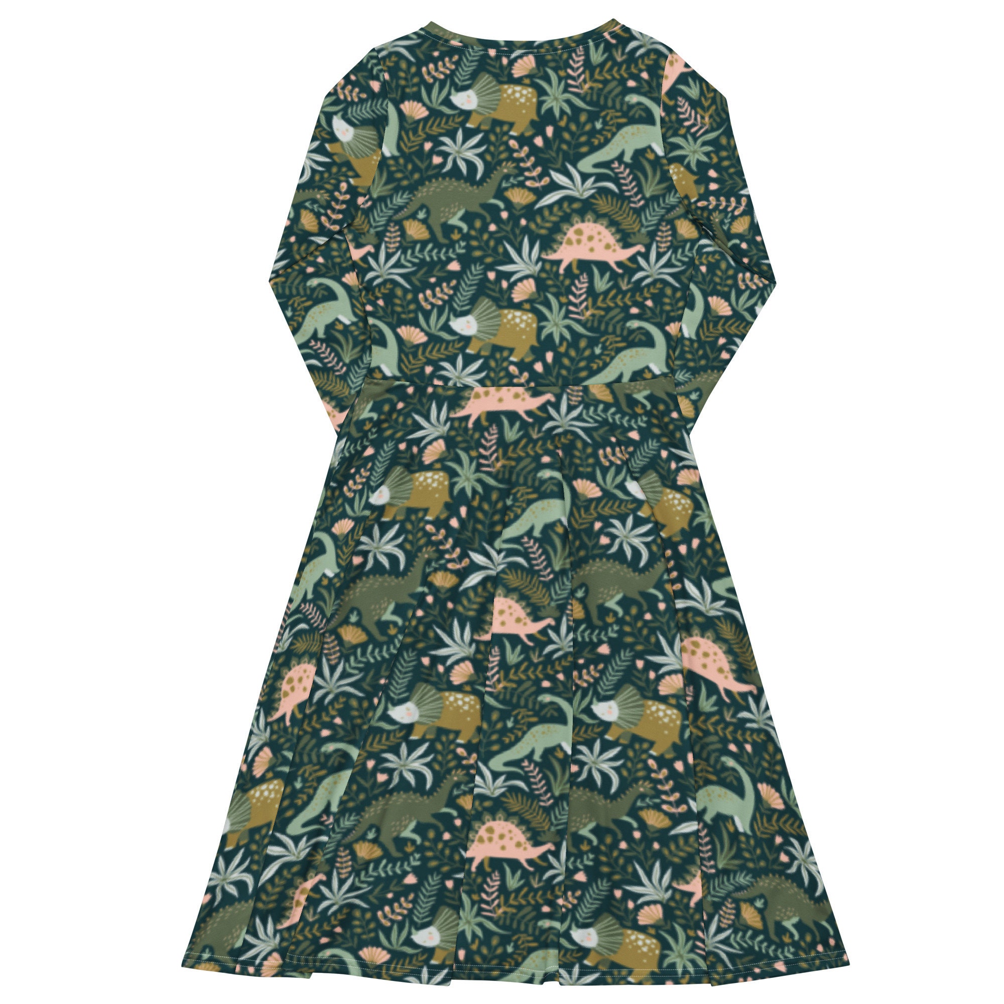 Long Sleeve Boho Dinosaur Midi Dress Dino Print Dress - Etsy