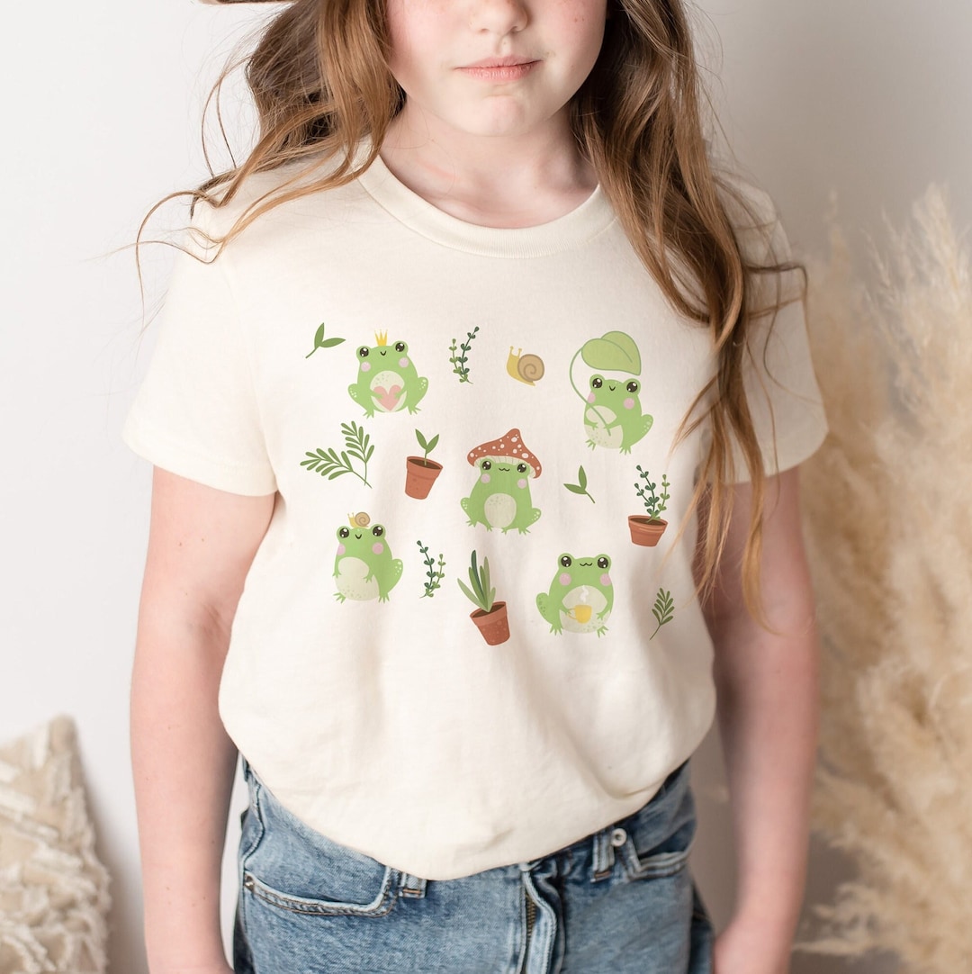 Kids Garden Frog Shirt Youth Cute Frog Tshirt Kids Cottagecore Clothing ...